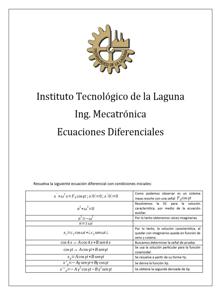 Solución de Ecuaciones Diferenciales | PDF | Ecuaciones | Oscilación