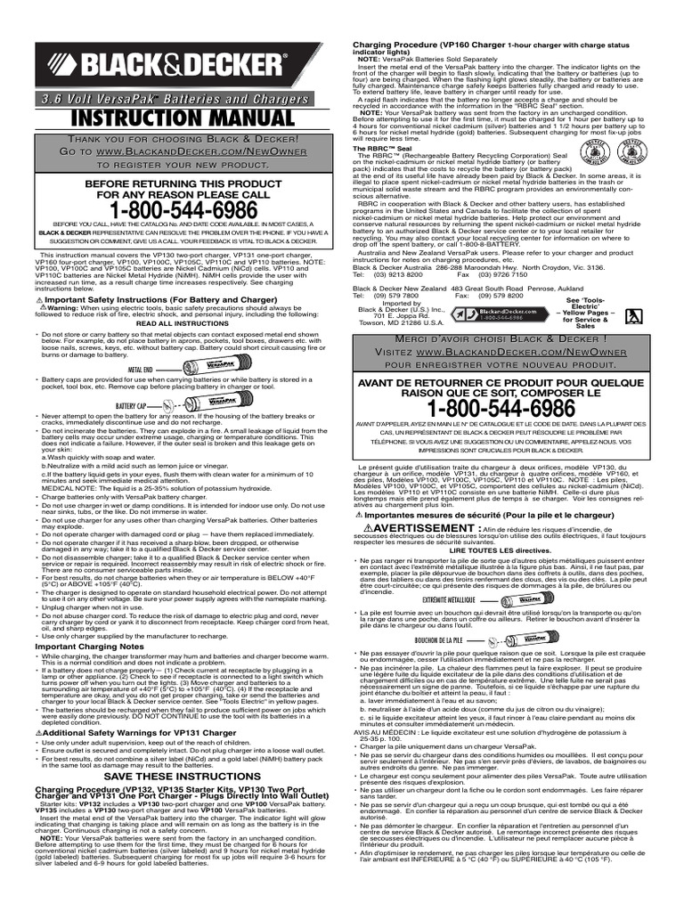 Black and Decker Vp100 Users Manual 157915 | PDF | Battery Charger ...