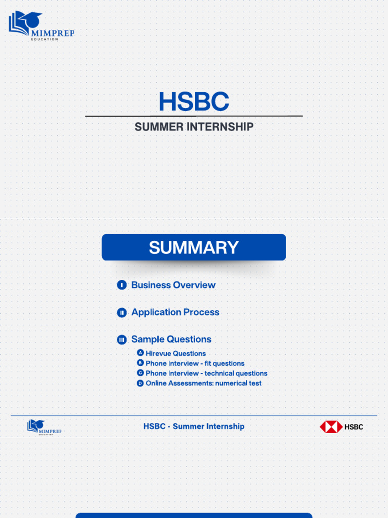 HSBC Summer Internship Guide | PDF