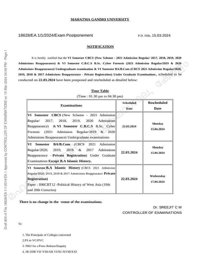 postponement-of-cbcs-exam (1) | PDF | Educational Stages | Qualifications