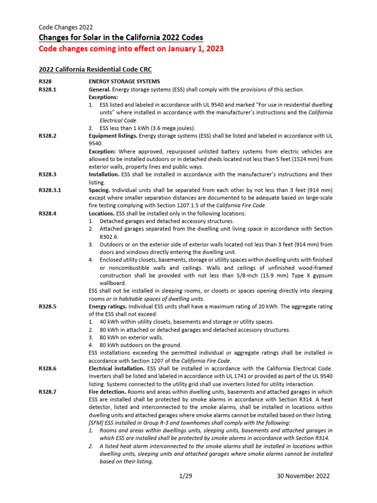 California 2022 Energy Storage Code Changes | PDF | Photovoltaics | Roof