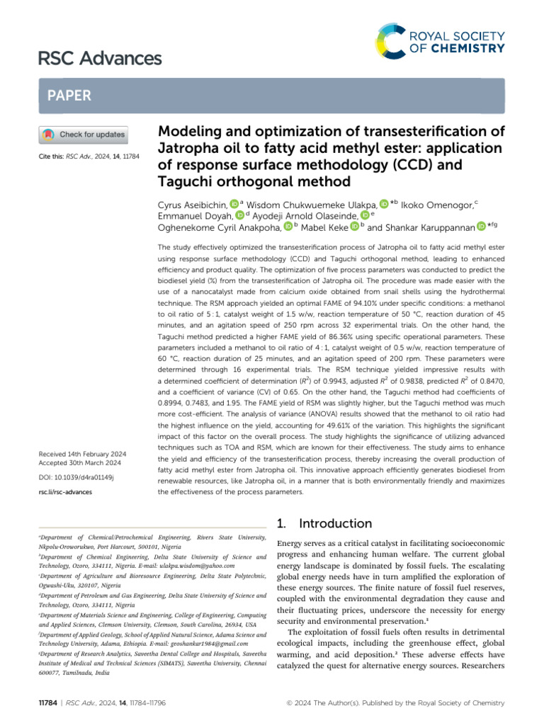 Modeling And Optimization Of Transesterification O Pdf Biodiesel Vegetable Oil