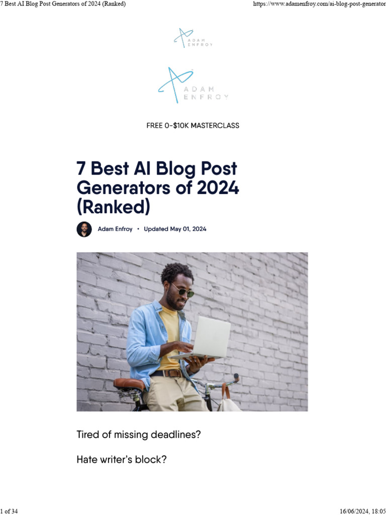 7 Best AI Blog Post Generators of 2024 (Ranked) | Download Free PDF | Artificial Intelligence ...