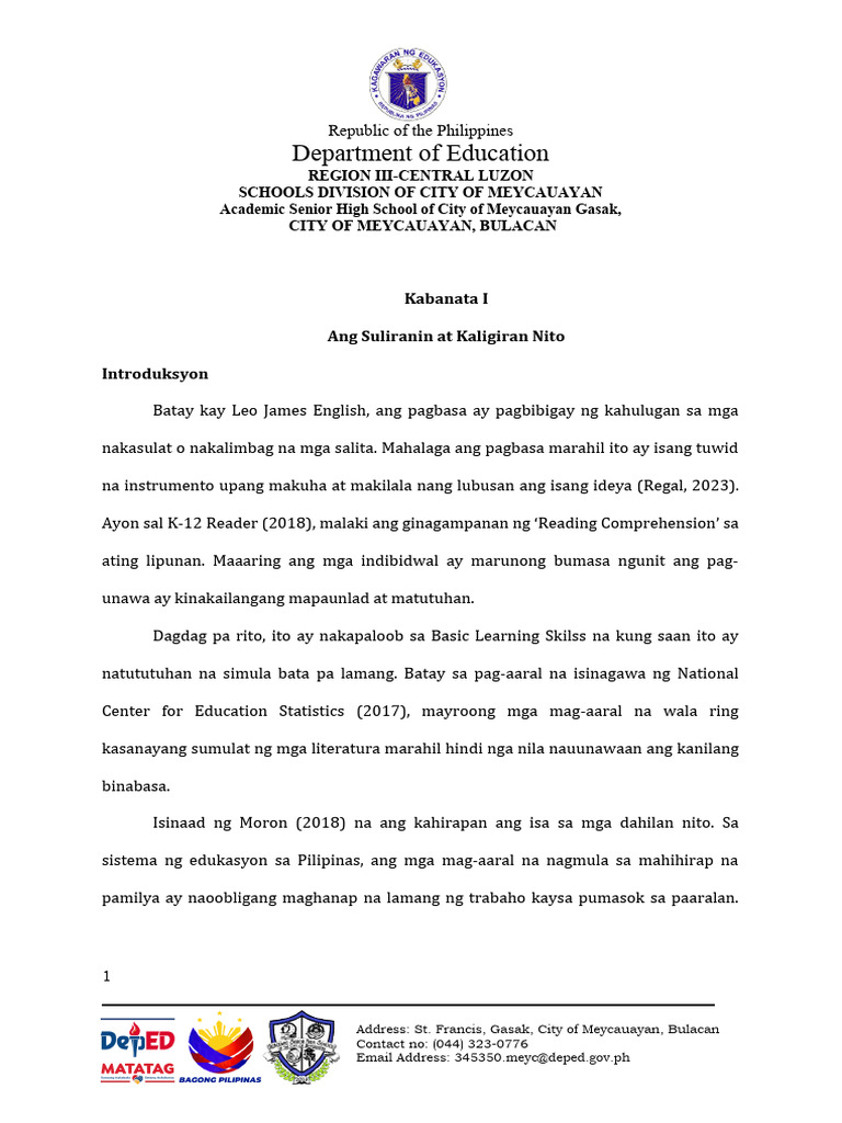 Pagbasa Chap 1 - 3 | PDF