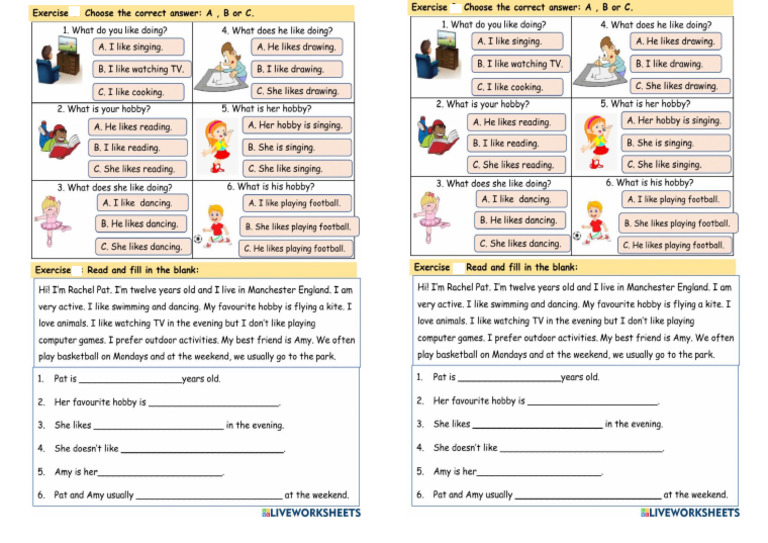 Hobbies Worksheet | PDF
