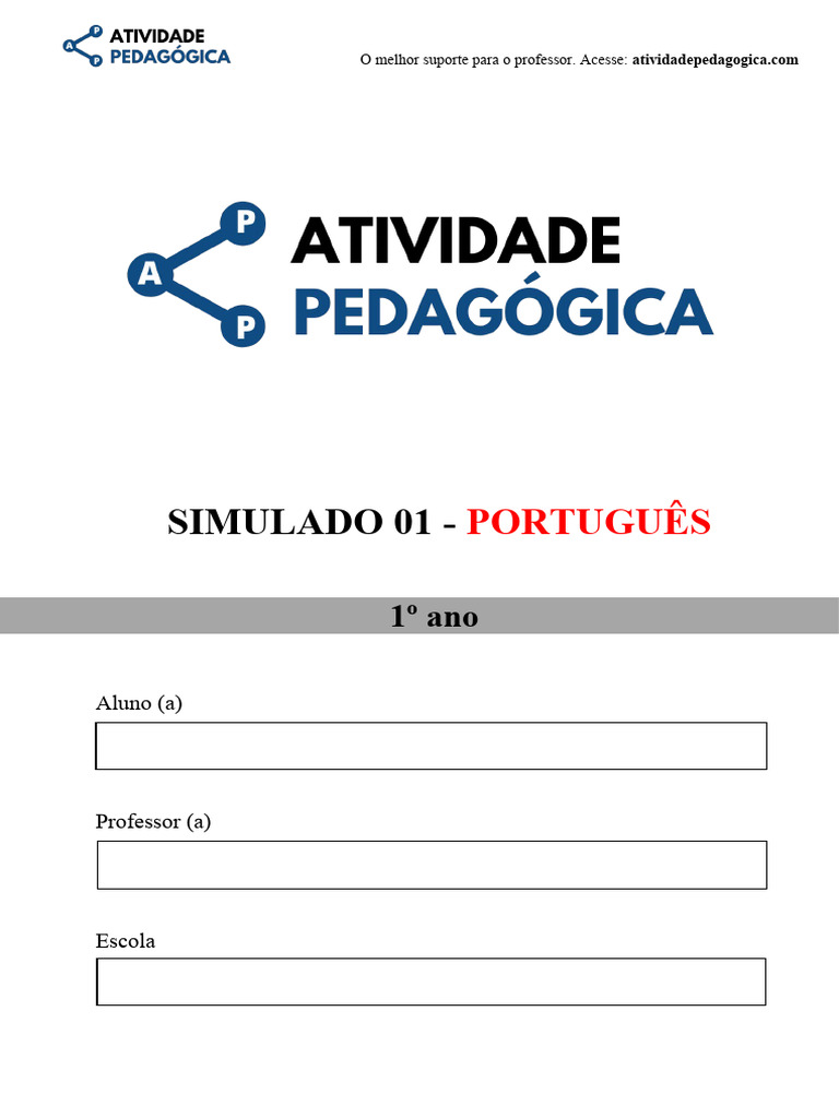 Simulado 01 - Português - 1º Ano | PDF | Animais e seres humanos