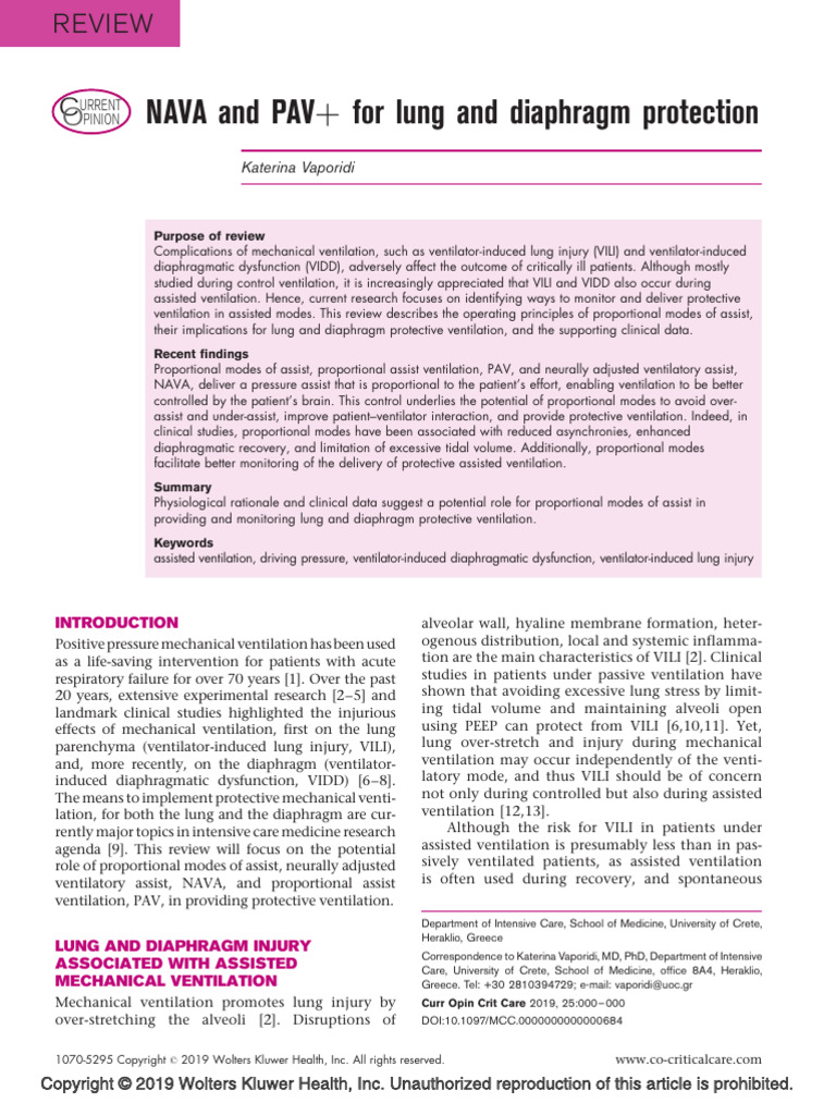 NAVA and PAV For Lung and Diaphragm Protection | PDF | Breathing ...