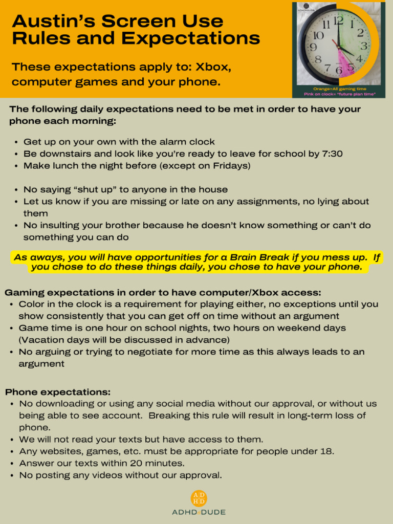 Screen Use Rules and Expectations Sample | PDF