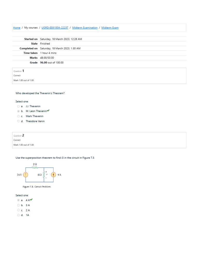 Midterm Lec Exam-EE6100A | PDF | Electrical Network | Series And Parallel Circuits