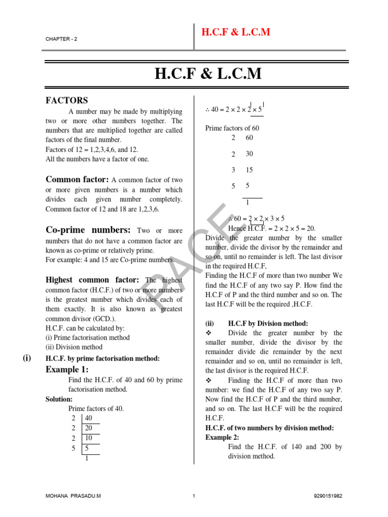 HCF LCM Study Material Examples | PDF | Mathematics | Elementary ...