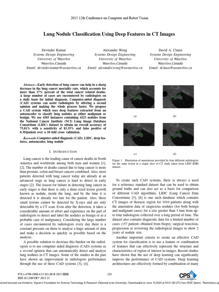 Lung Nodule Classification Using Deep Features in CT Images | Download Free PDF | Deep Learning ...