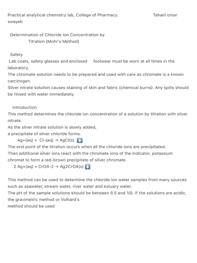 Practical Analytical Chemistry Lab, College of Pharmacy | PDF ...