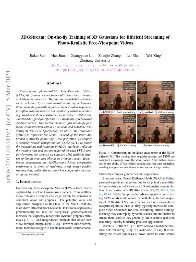 Sun 等 - 2024 - 3DGStream On-the-Fly Training of 3D Gaussians for | PDF | Rendering (Computer ...