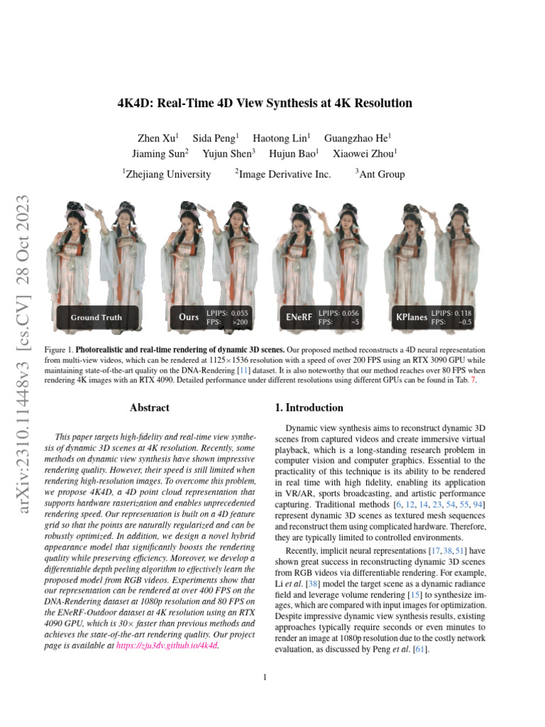 Xu 等 - 2023 - 4K4D Real-Time 4D View Synthesis at 4K Resolution | PDF ...