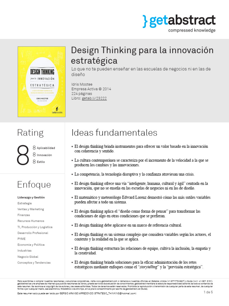 Design Thinking para La Innovacion Estrategica Mootee | PDF | El pensamiento de diseño | Innovación