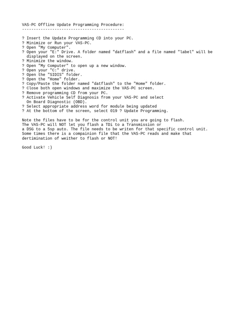 VAS-PC Offline Update Programming Procedure | PDF