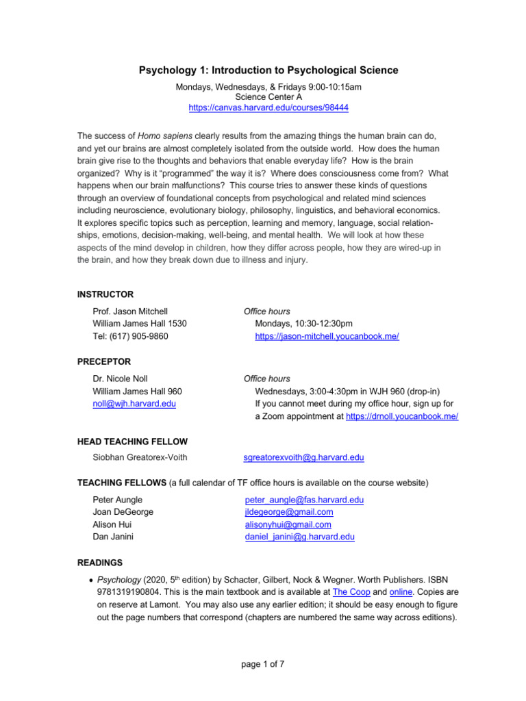 Psych1 Syllabus Spring2022 | PDF | Plagiarism | Psychology