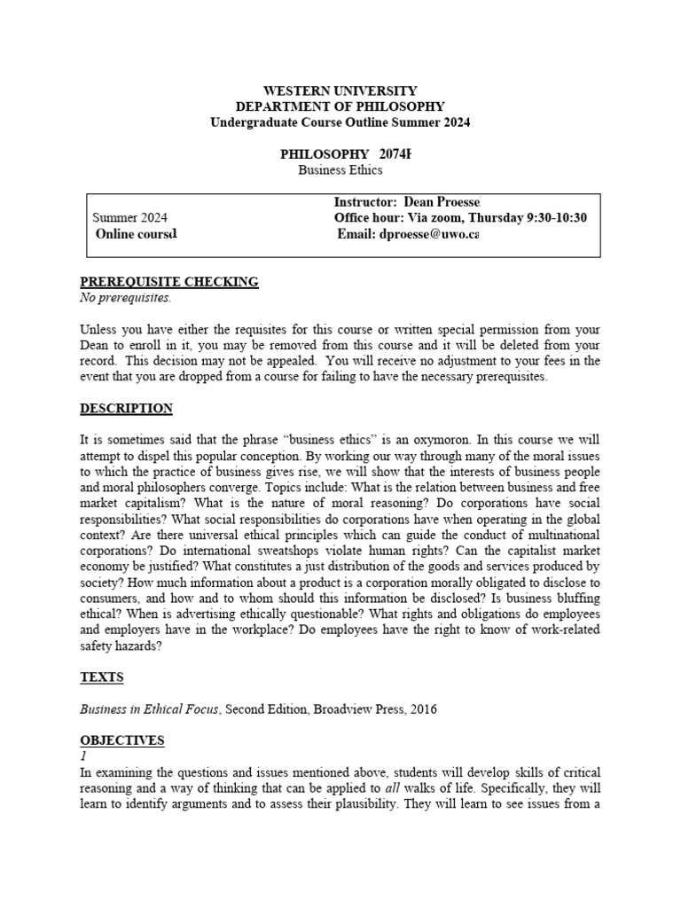 Phil 2074 Course Outline Summer 2024 | PDF | Plagiarism