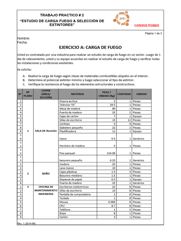 Trabajo Práctico N°2 Realizar El Estudio de Carga de Fuego Modelo A | PDF