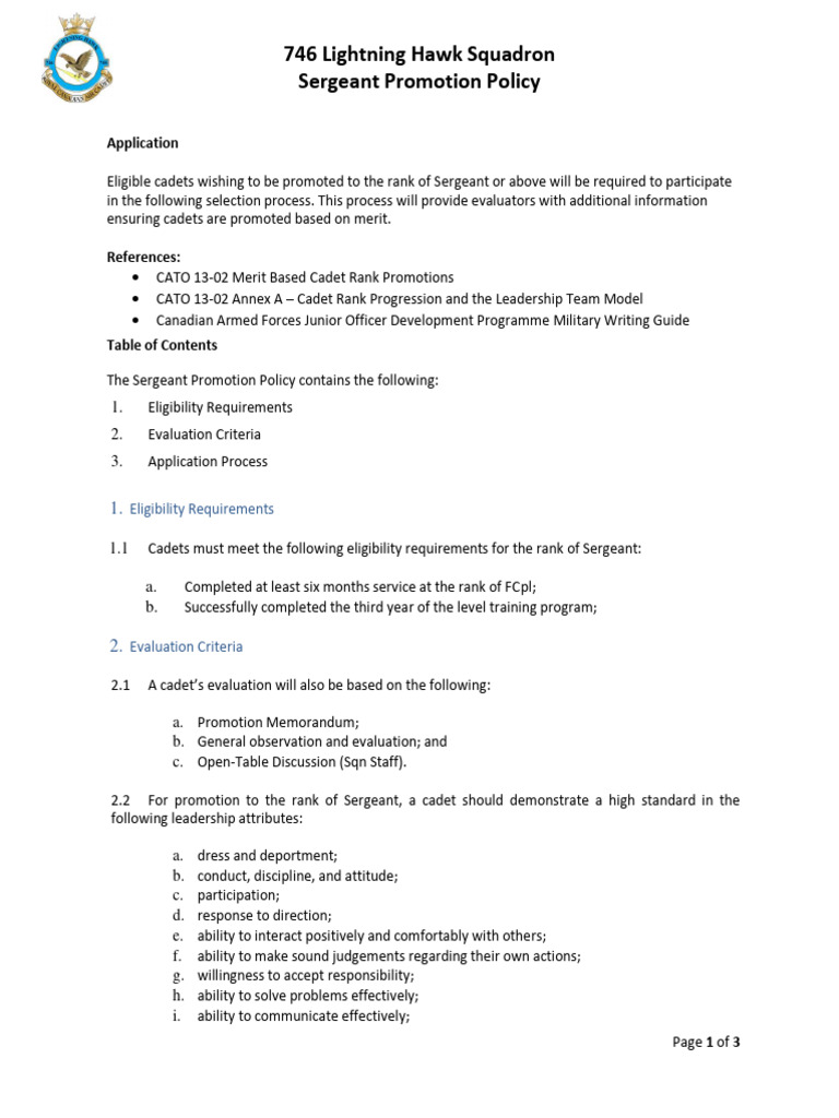 Cadet Sergeant Promotion Guide | PDF | Sergeant | Memorandum
