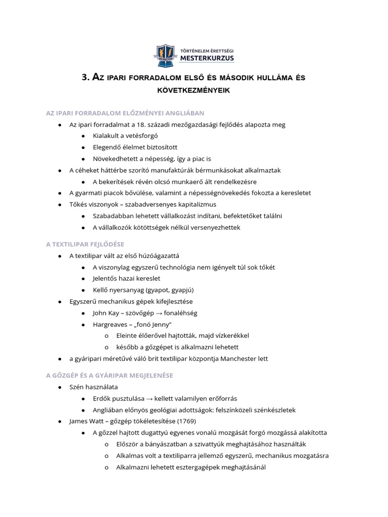 3.az Ipari Forradalom Első És Második Hulláma És Következményeik | PDF