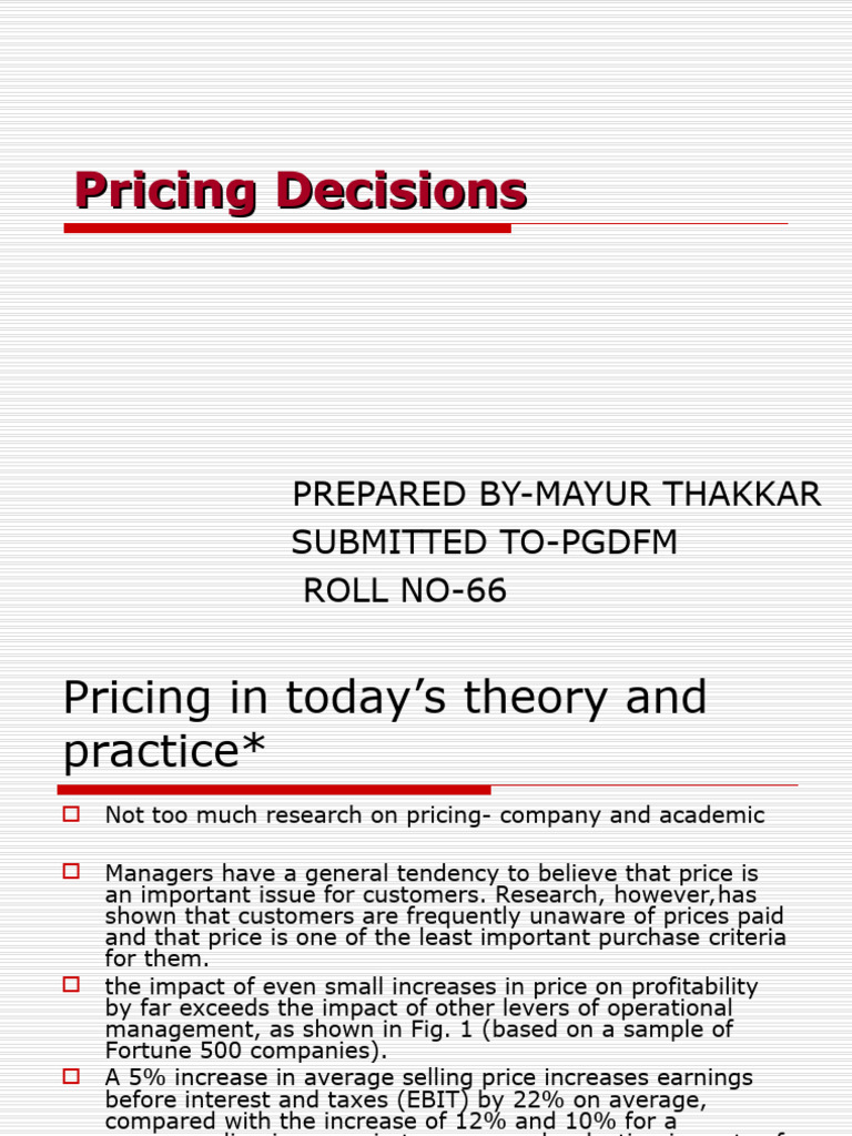 Pricing Decisions | PDF | Elasticity (Economics) | Long Run And Short Run