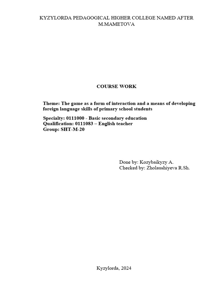 Course Work Kozybaikyzy Aisana | PDF | Role Playing Games | Foreign ...