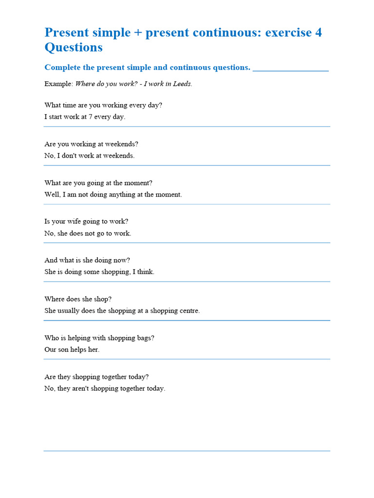 Present Tenses Exercises 4 Questions | PDF