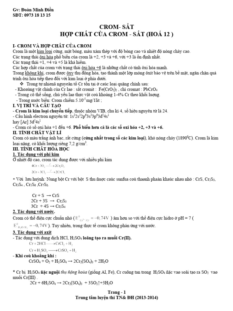 Lý Thuyết Và Bài Tập Crom Sắt | PDF