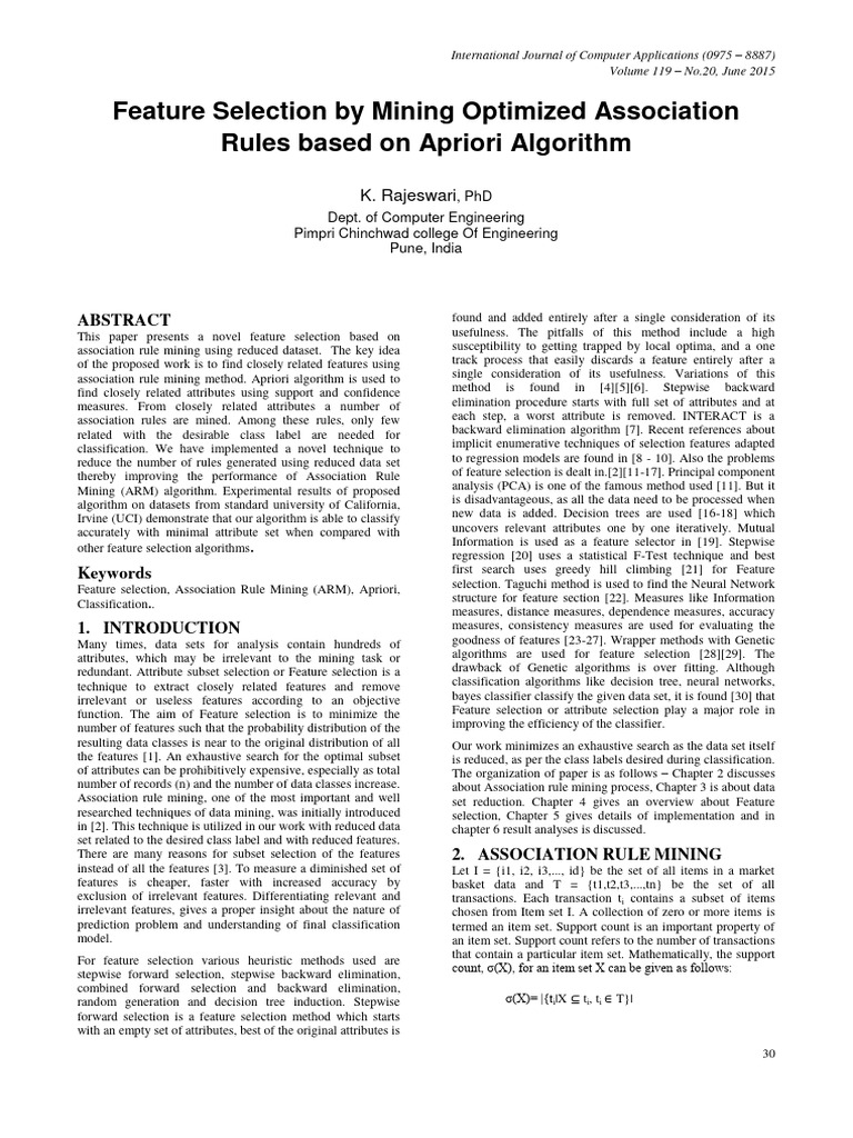 Apriori-Based Feature Selection Method | PDF | Data Analysis | Data Mining