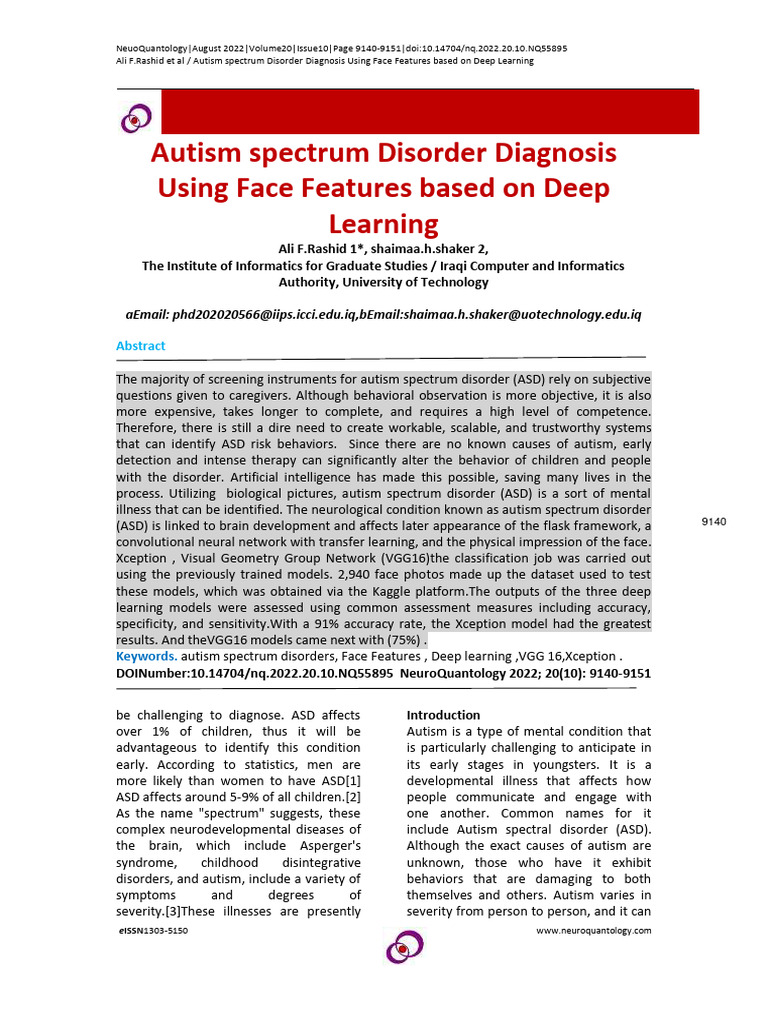 Deep Learning for Autism Diagnosis | PDF | Autism Spectrum | Artificial ...