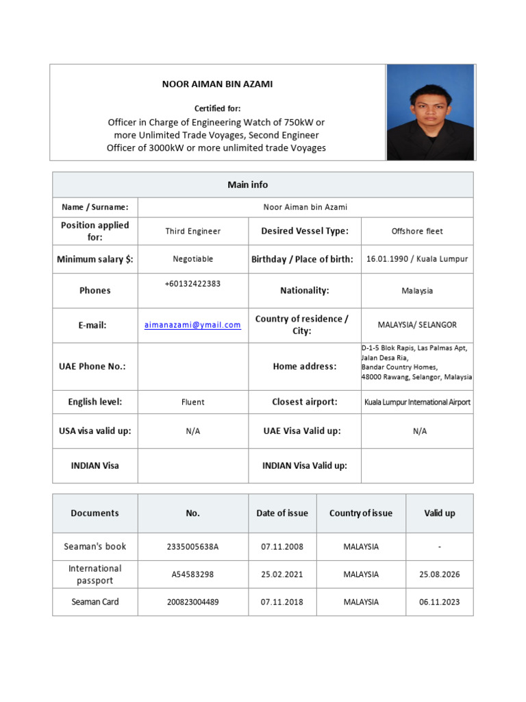 UPDATED CV Noor Aiman Bin Azami CV 2023 | PDF | Shipping