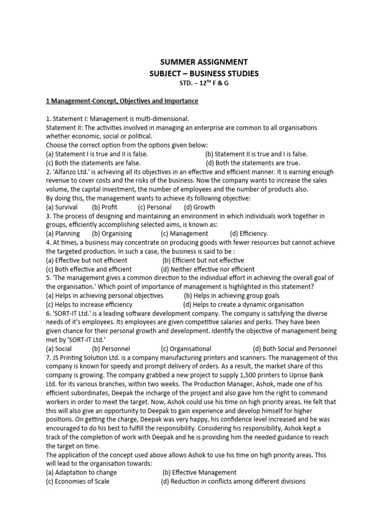 12th BST Summer Assignment | PDF | Employment | Business