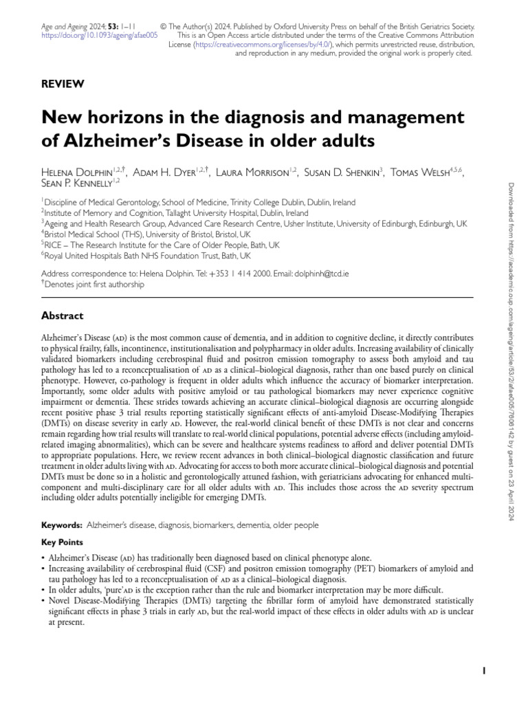 Review Alzheimer - Age and Aging Feb 2024 | PDF | Dementia | Alzheimer's Disease