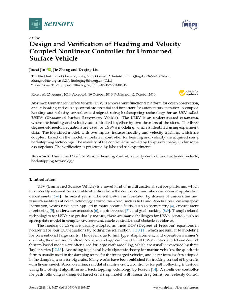 2018 Design And Verification Of Heading And Velocity Coupled Nonlinear Controller For Unmanned