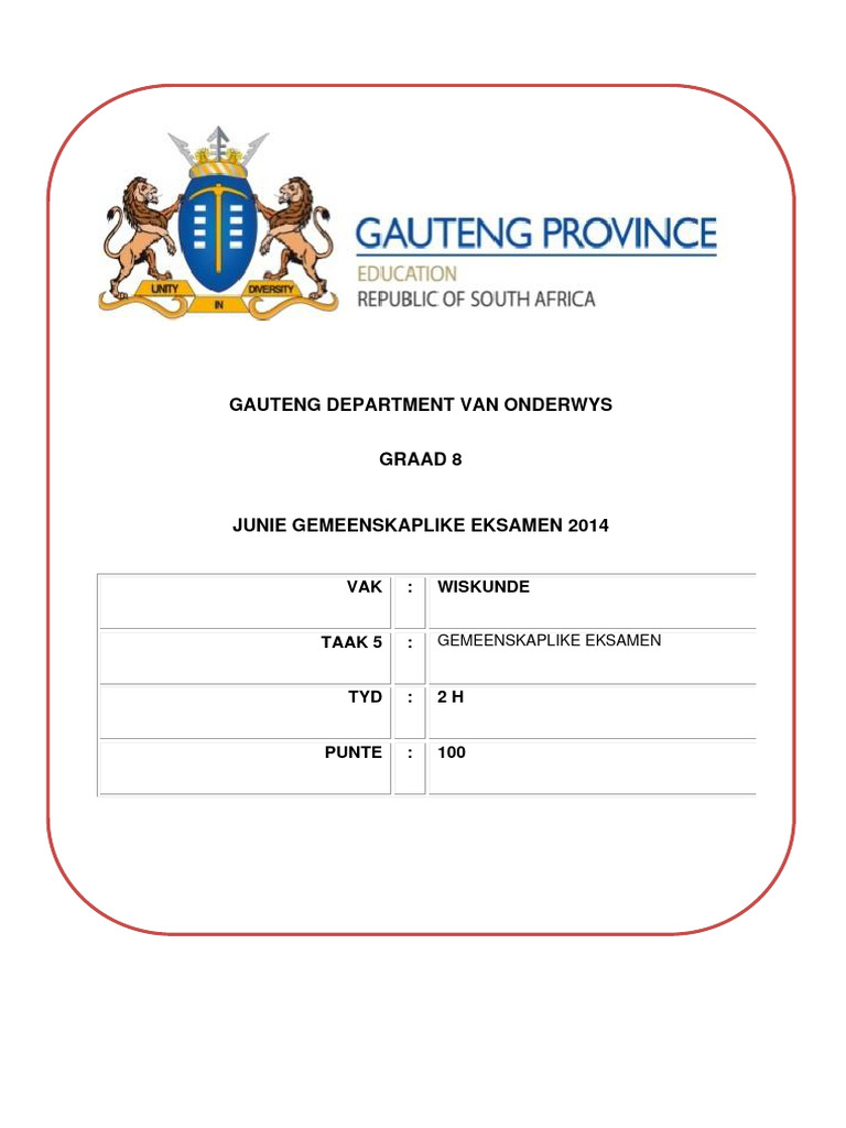Gauteng Department Van Onderwys: VAK: Wiskunde | PDF
