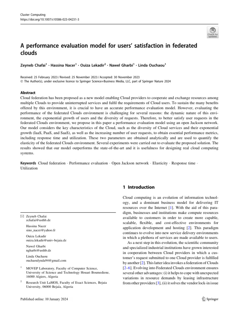 A Performance Evaluation Model For Users Satisfaction in Federated ... A Performance Evaluation Model For Users Satisfaction in Federated ...