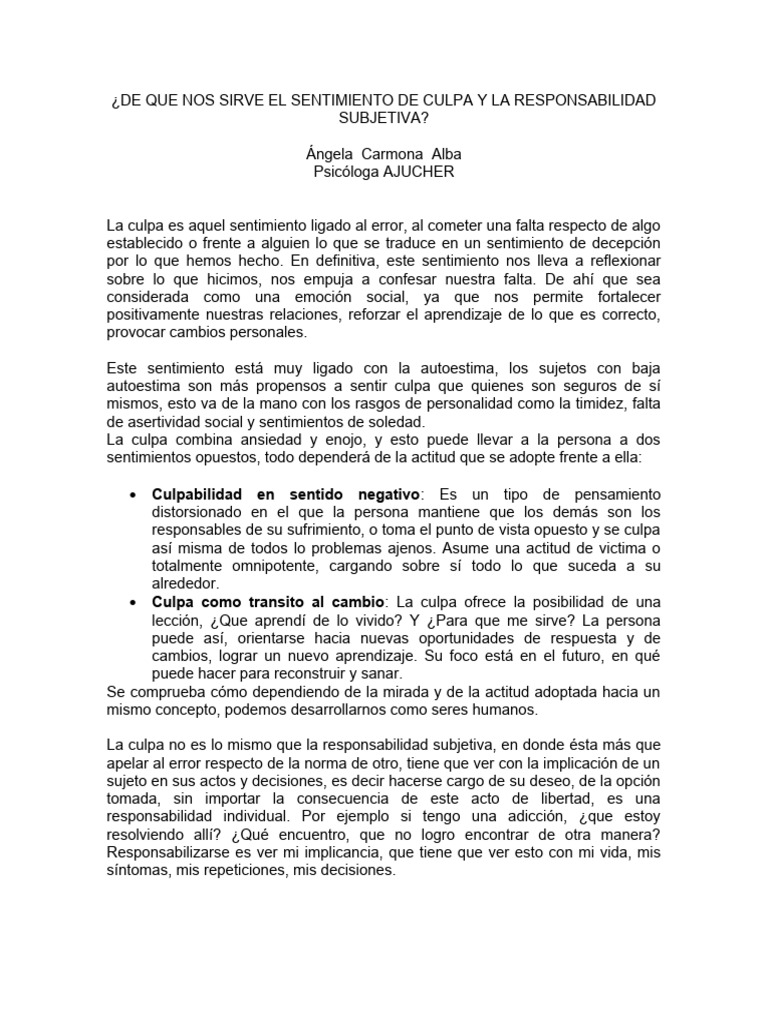De Que Nos Sirve El Sentimiento de Culpa y La Responsabilidad Subjetiva ... De Que Nos Sirve El Sentimiento de Culpa y La Responsabilidad Subjetiva ...