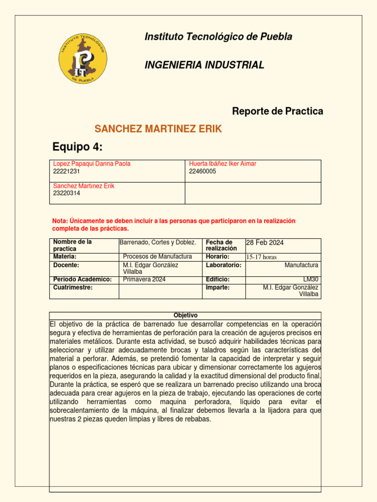 Reporte Practica 2 | PDF | Perforación | Sector secundario de la economía