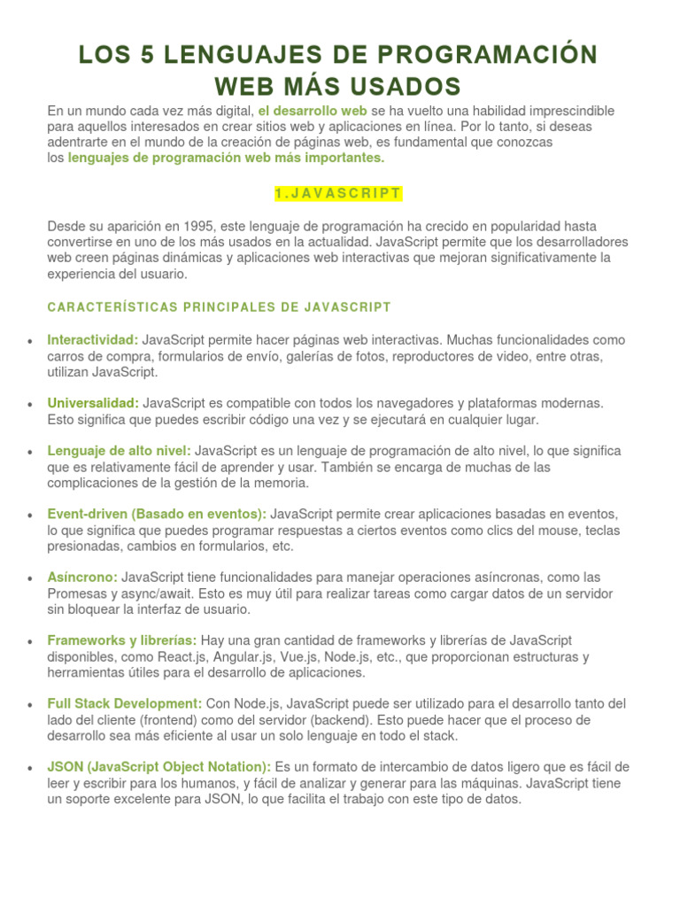 5 Lenguajes Web Más Usados | PDF | Php | HTML