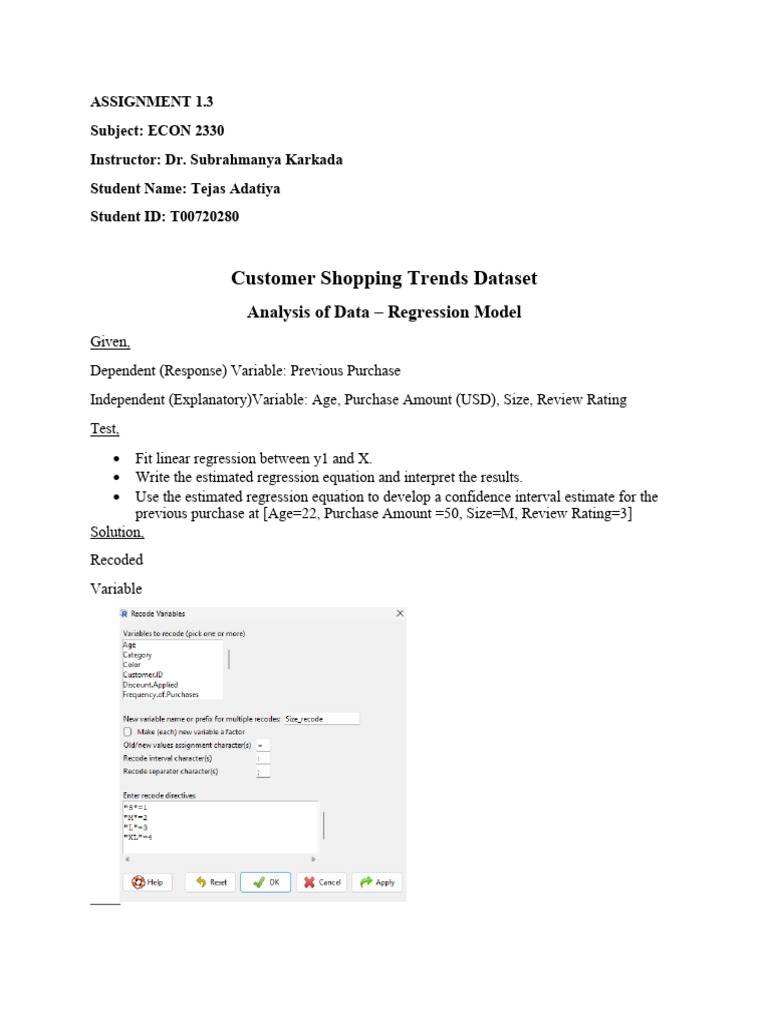 1.3 | PDF | Regression Analysis | Coefficient Of Determination