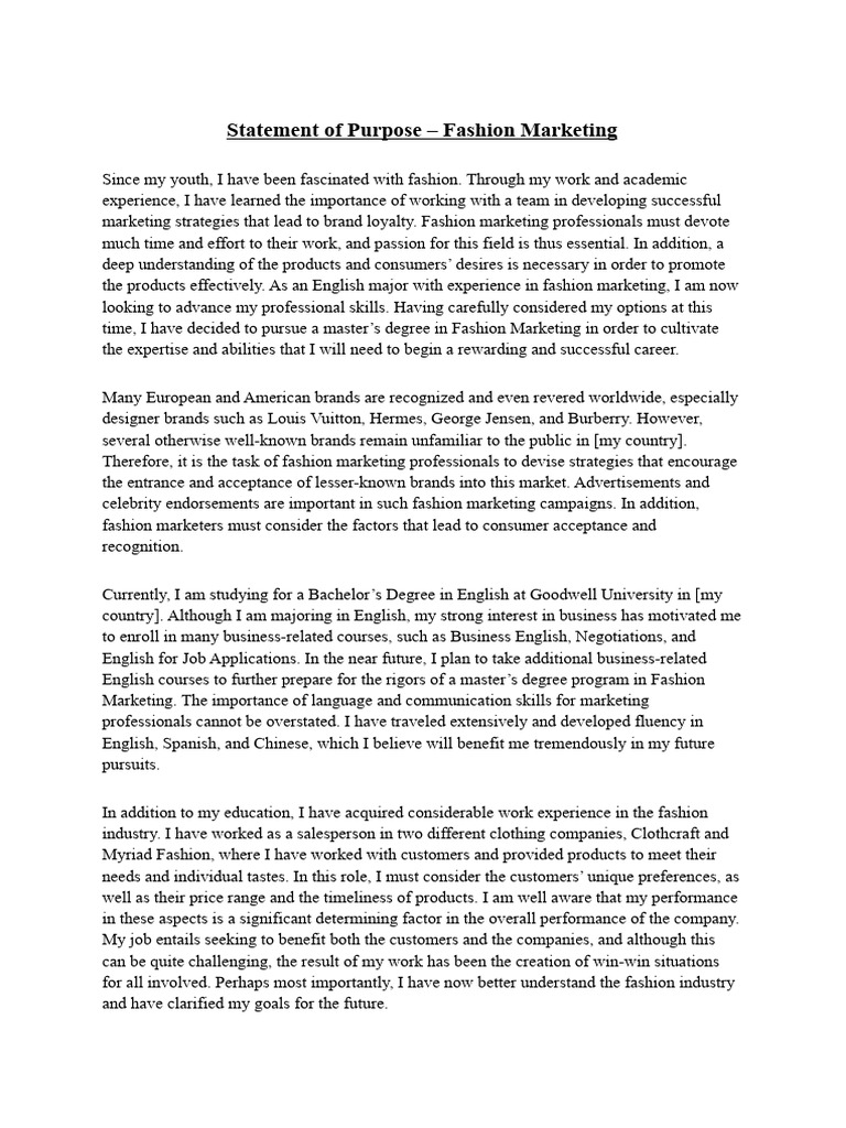 Statement of Purpose – Fashion Marketing | Download Free PDF | Brand ...