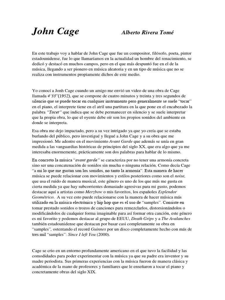 John Cage Alberto Rivera | PDF | Piano | Musicología
