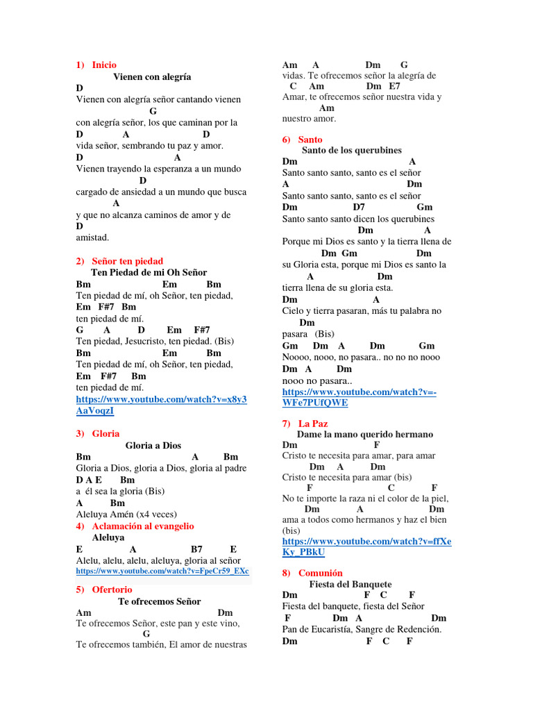 Cantos de Misa 1 | Descargar gratis PDF | eucaristía | Adoración Cristiana Y Liturgia