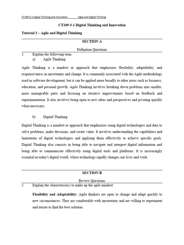 Tutorial 3 Agile and Digital Thinking - Question | PDF | Agile Software ...