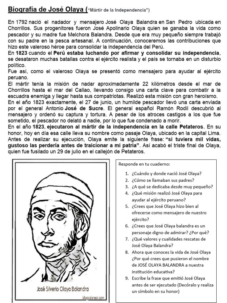 Biografía de José Olaya | Descargar gratis PDF | Conflictos del segundo milenio | Perú