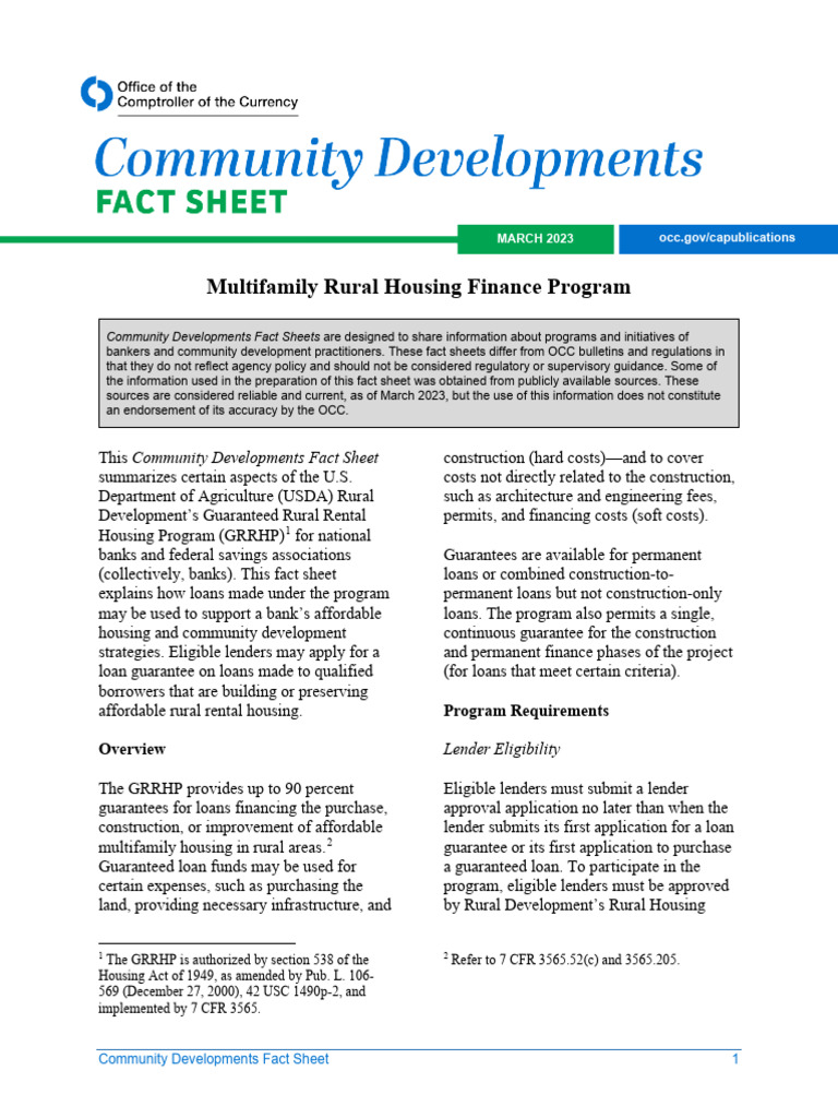 USDA Rural Rental Housing Program Guide | PDF | Loans | Refinancing