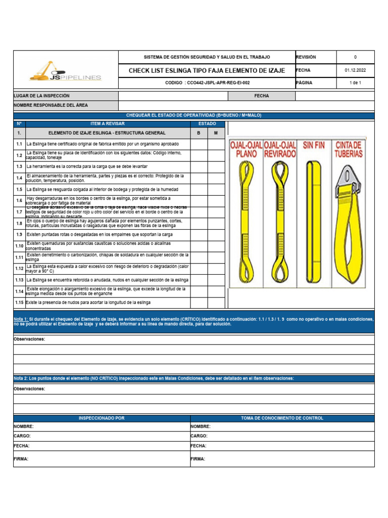 JSP-PR-LV-002-Eslinga Tipo Faja | PDF | Materiales