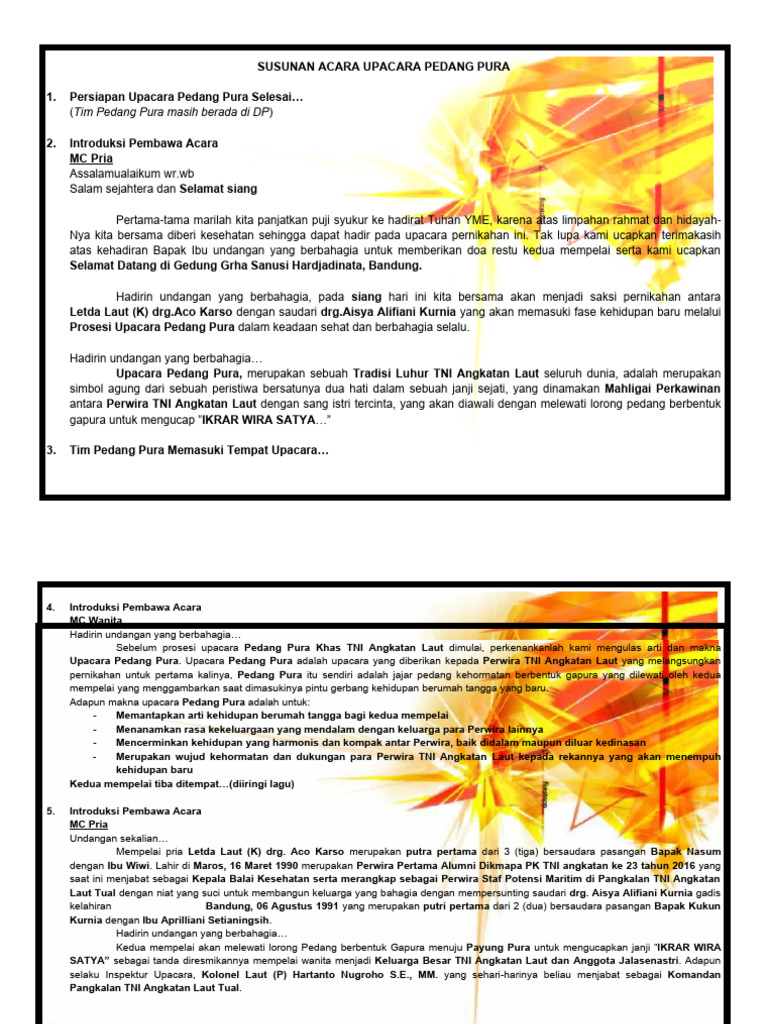 Susunan Acara Upacara Pedang Pura Aco Karso | PDF