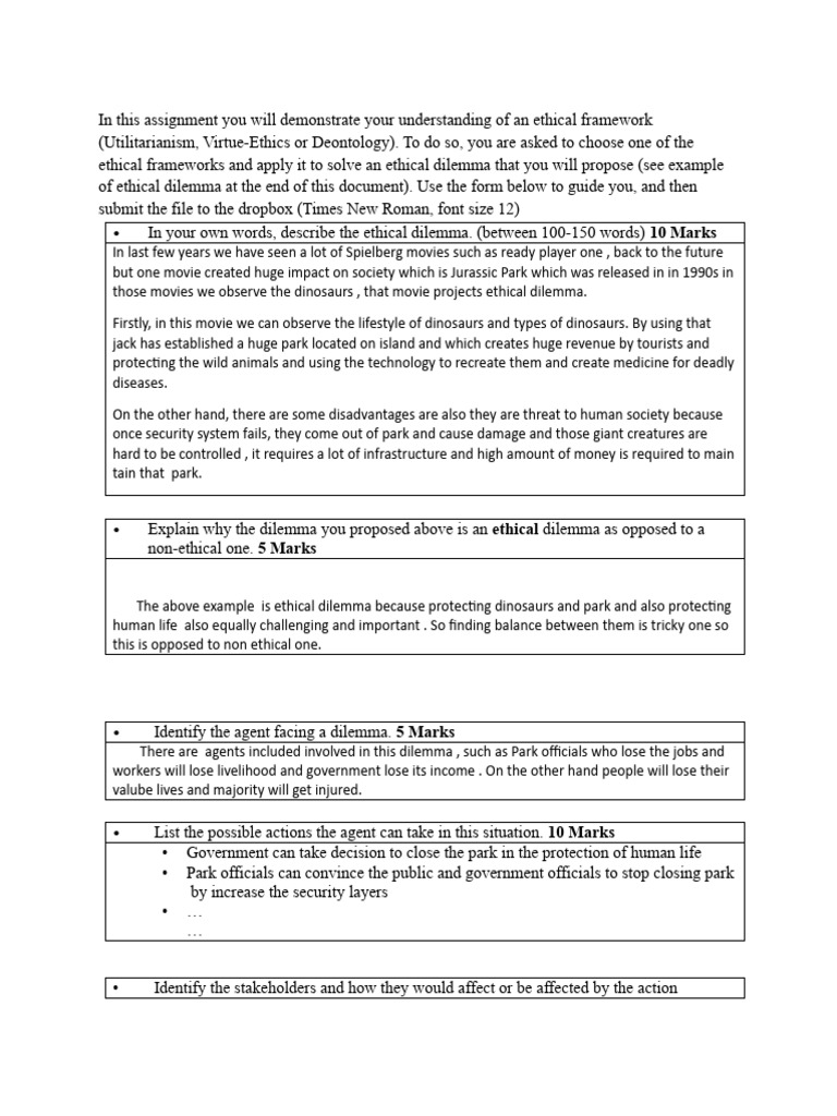 Ethical Dilemma in Jurassic Park Analysis | PDF | Utilitarianism ...